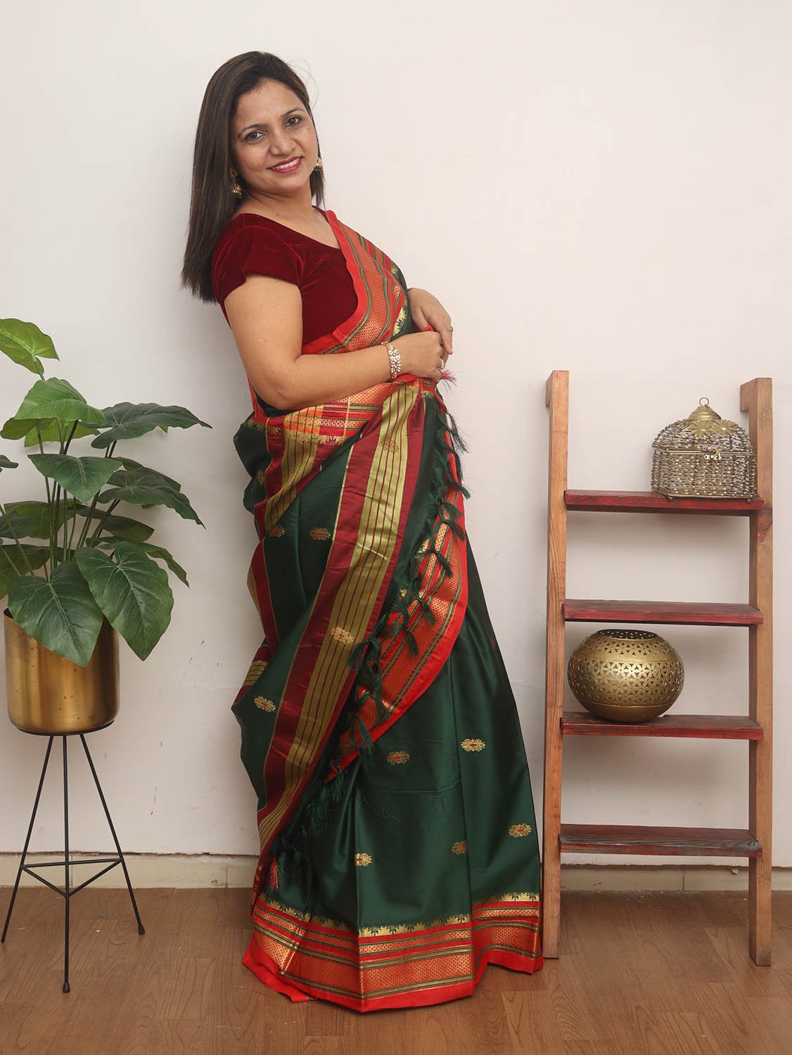 Green Paithani Cotton Silk Saree - Luxurionworld