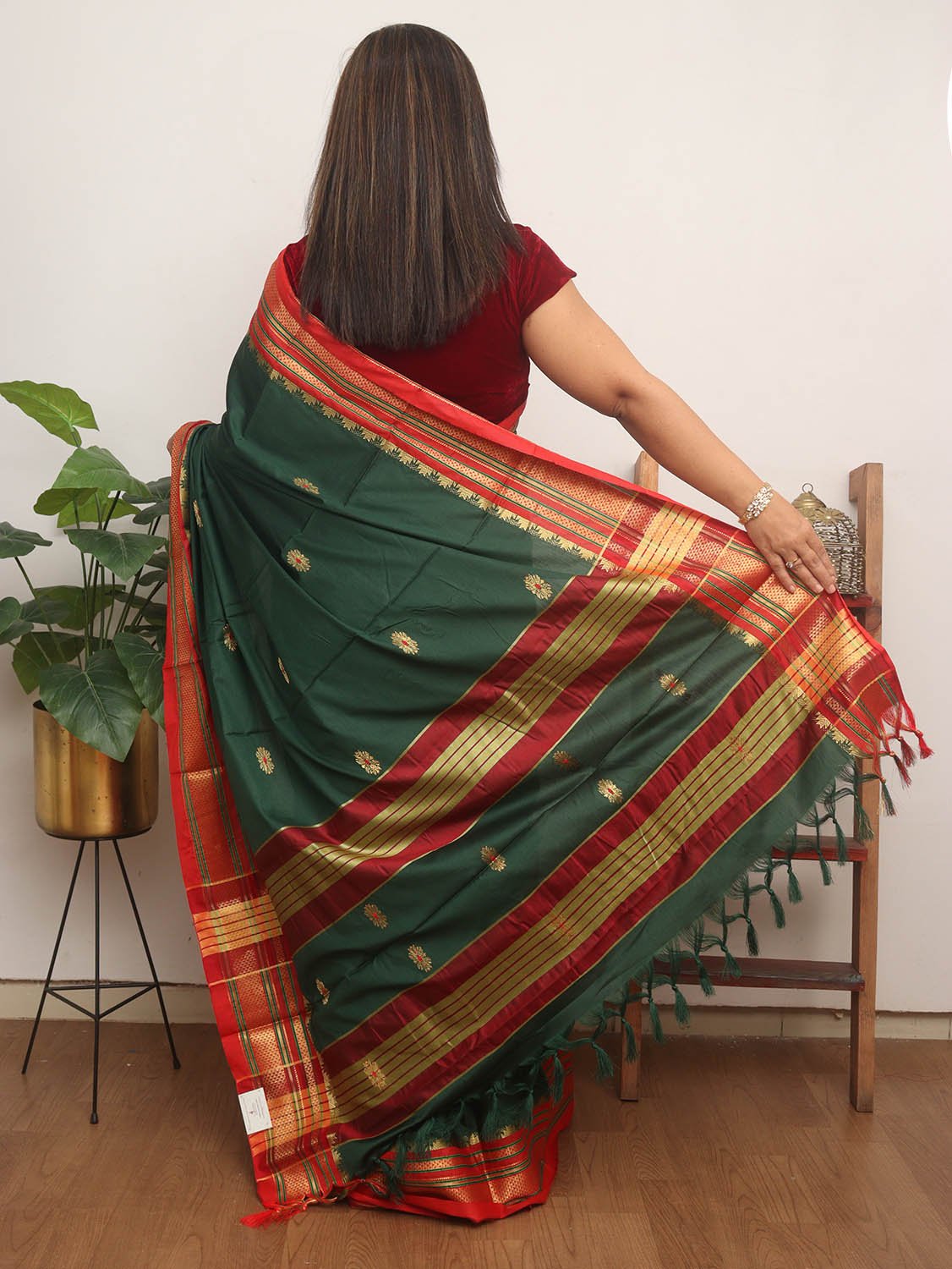 Green Paithani Cotton Silk Saree - Luxurionworld