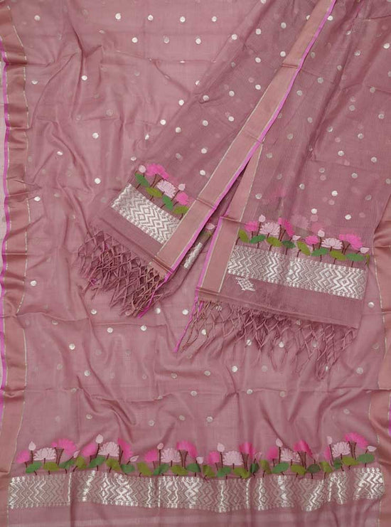 Shop Pink Handloom Kota Doria Real Zari Suit Set